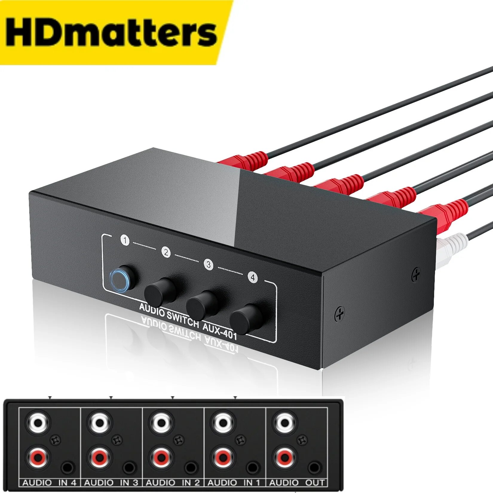 HDmatters RCA AUX аудио переключатель 4х1