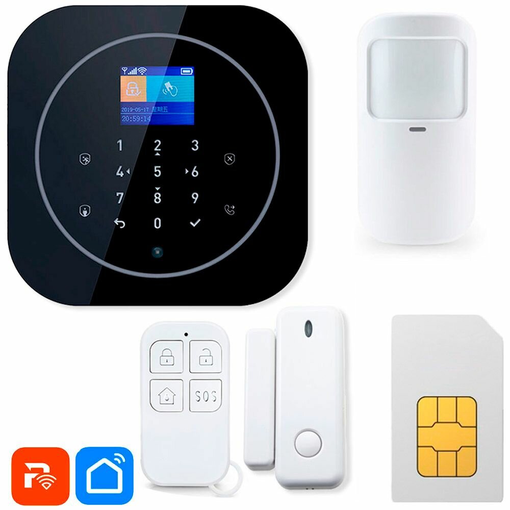 Комплект охранной сигнализации с сим-картой Ps-Link KIT-G12B-SIM Wi-Fi+GSM, RFID, чёрный, 100 зон