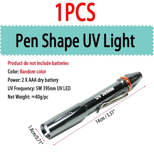 УФ-лампа Pen Shape 1PCS, 395nm, 5W, 2xAAA