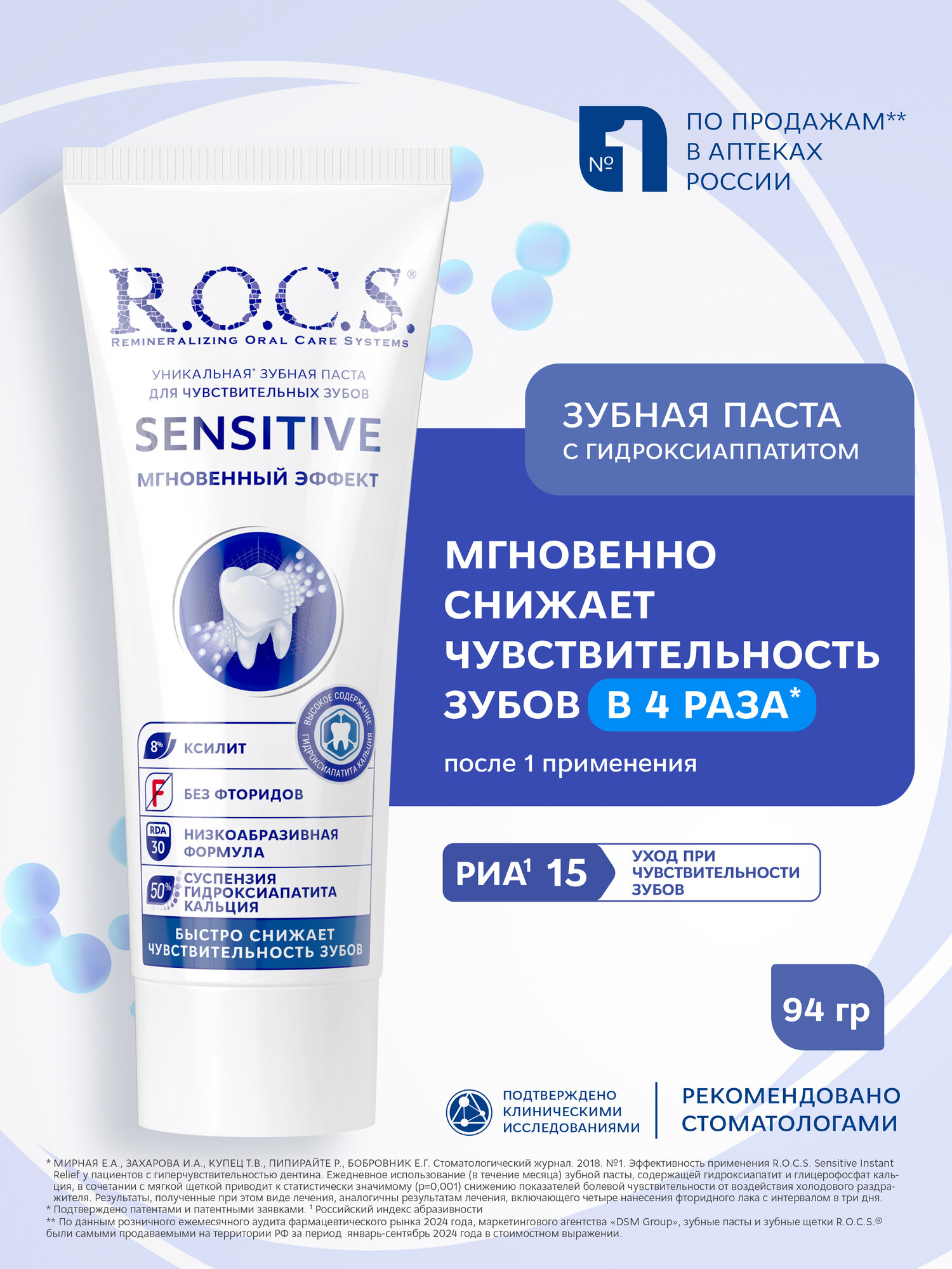 Зубная паста R.O.C.S. Sensitive Мгновенный эффект, 94 гр, 1 шт