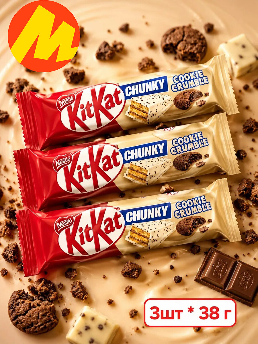 Шоколадный батончик KitKat Chunky Cookie Crumble / КитКат Крамбл Куки (Турция), 3 шт. по 38 грамм