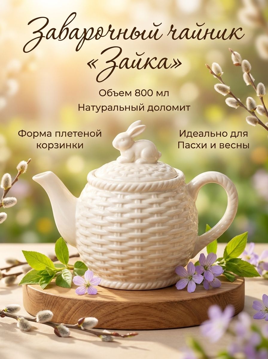 Заварочный чайник Доляна Зайка, 800 мл, доломит, белый