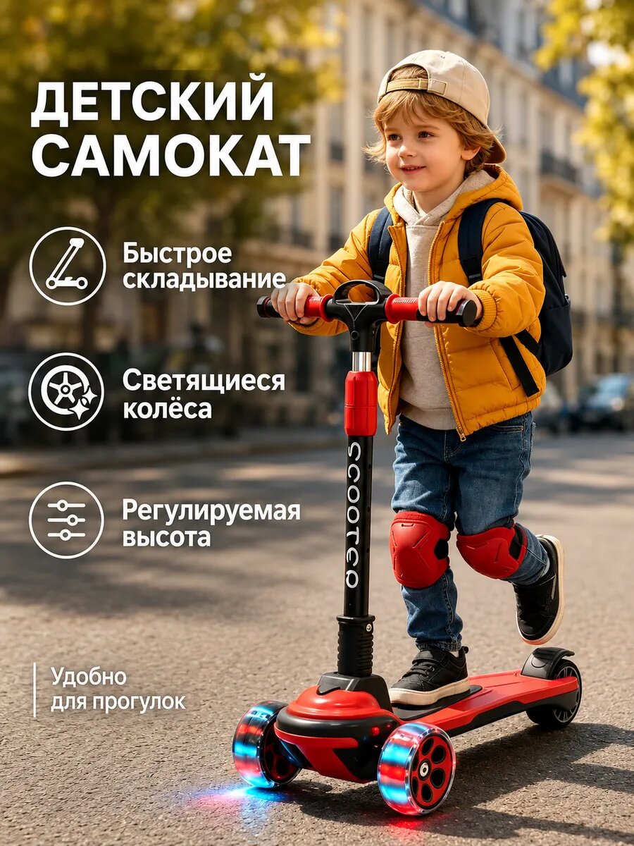 Самокат складной, для детей от 6 до 18 лет, алюминиевый