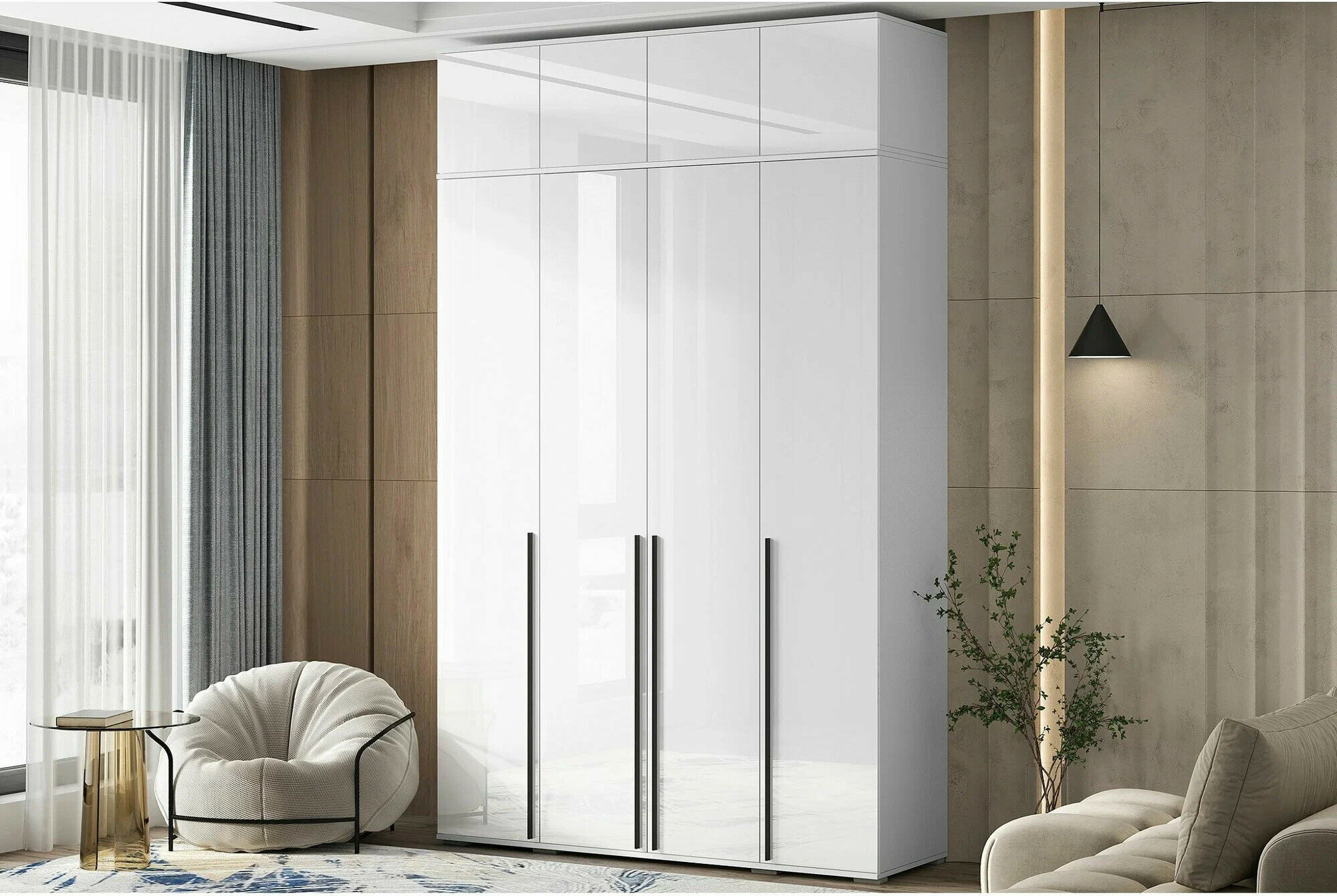 Высокий шкаф Миф Норд с антресолью, цвет Белый глянец, размер 1600х510 h2654мм