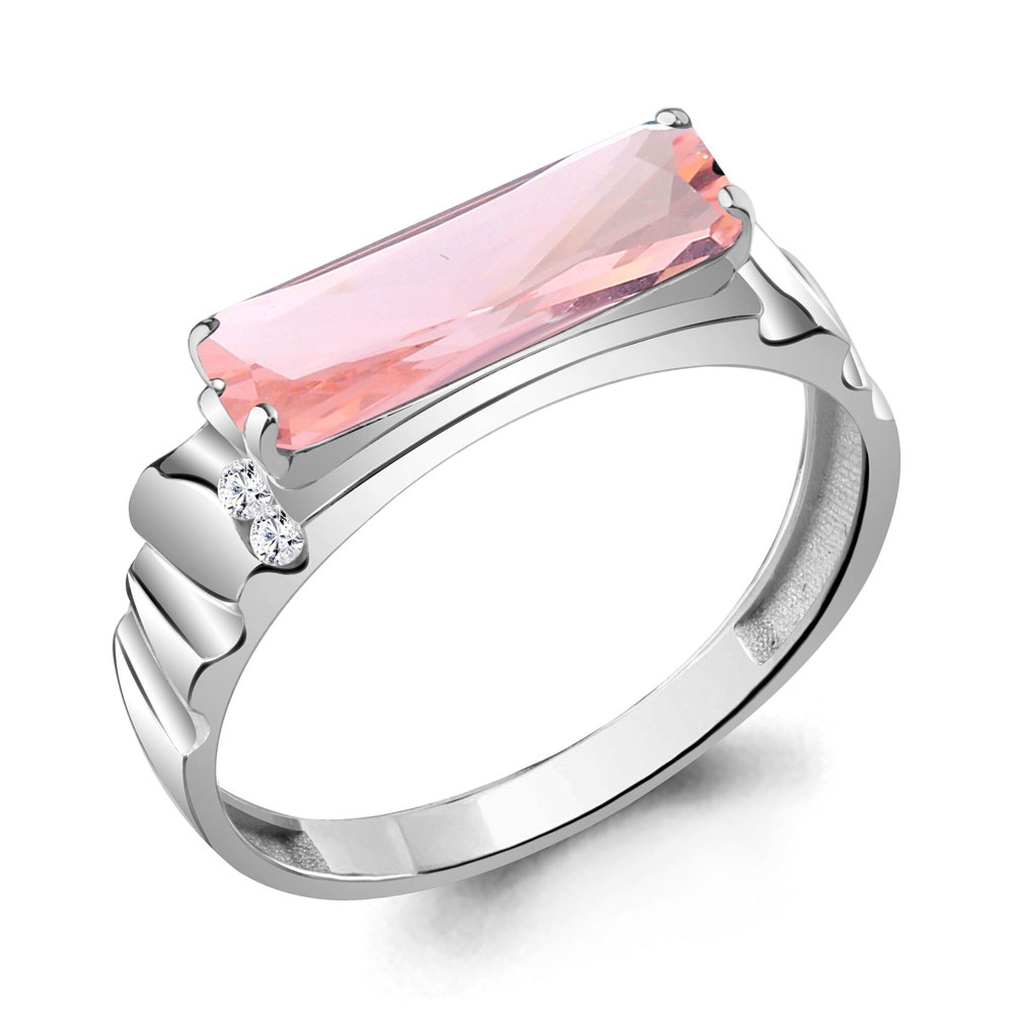 Кольцо, серебро, 925 проба, родирование, морганит, фианит