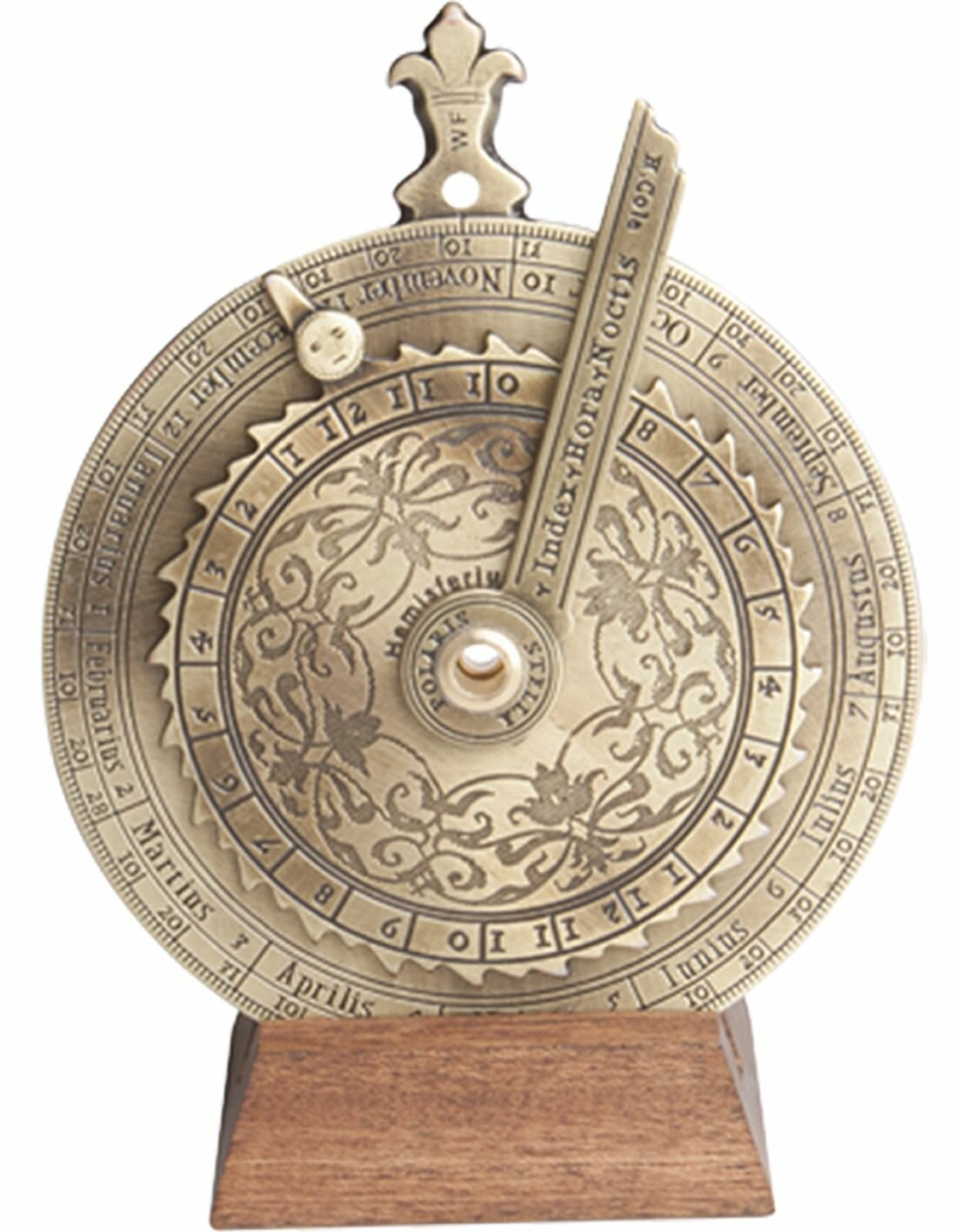 Ночные часы Hemisferium диам 9,5 см х 0,7см высота с базой 12 см, бронза