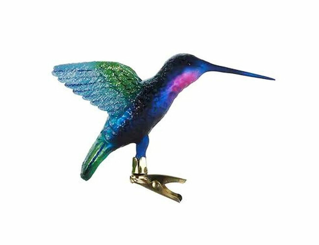 Ёлочная игрушка колибри южных островов, на клипсе, стекло, синяя, 13 см, Kurts Adler NB0589-3