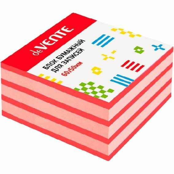 Блок для записи deVENTE 60х50х40 мм, красный интенсив/розовая пастель,7 слоев, проклеенный (2012211)