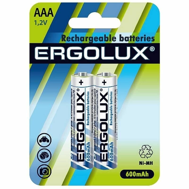 Аккумуляторы ERGOLUX AAA, 600 мАч, 1,2 В, Ni-Mh, блистер, 2 шт (12977)