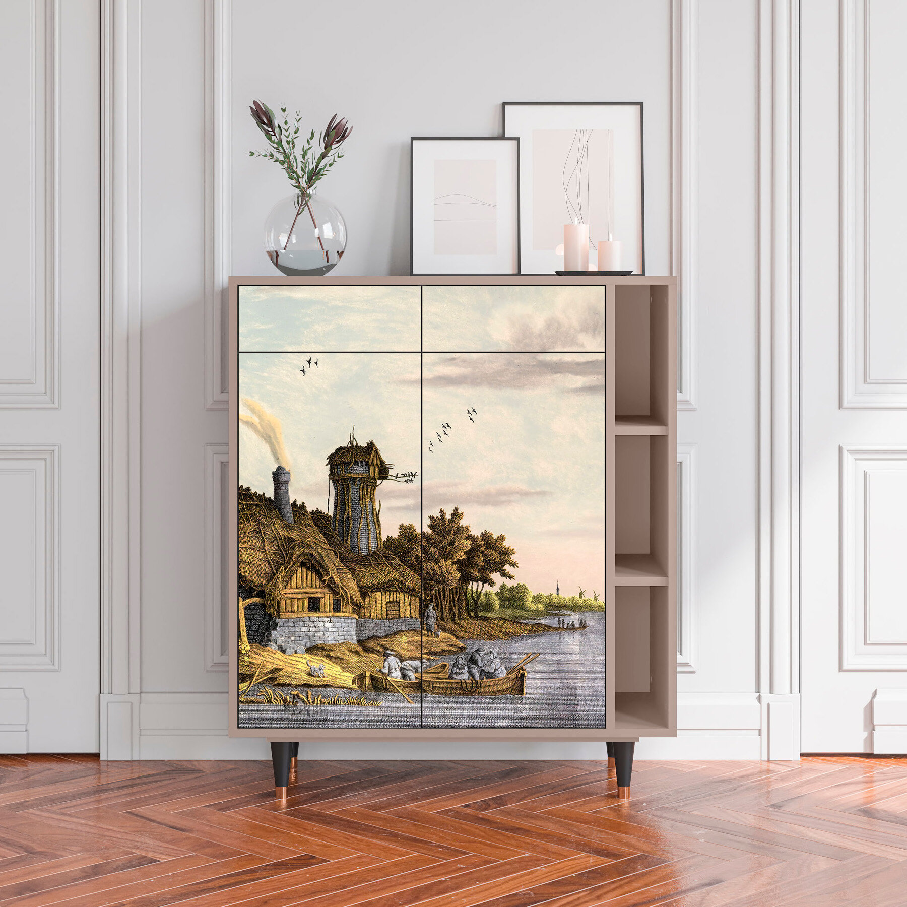 Комод - STORYZ - BS6 Mill along a River by Jonas Zeuner, Размер - 94 x 110 x 41 см, Цвет корпуса - , Бежевый