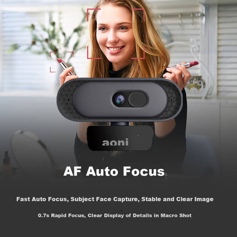 Aoni Computer Webcam 2K Ultra HD Auto Focus with Microphone Desktop Laptop External Camera for Home Online Classes, Video Conferences, Live Streaming, And E-Commerce, Plug-And A50