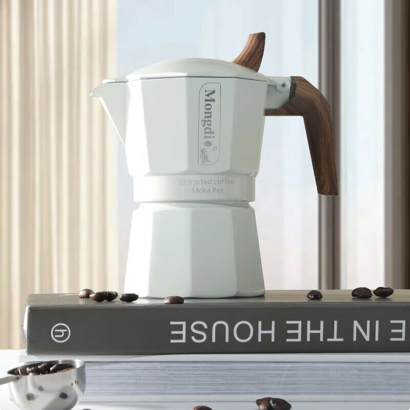 Mongdio Dual-Valve Moka Pot, Pour-Over Coffee Maker, Home-Use Italian Espresso Machine, White, 2 Servings, 90ml