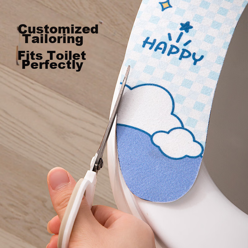 Youjia Liangpin 3-Pair Toilet Seat Covers, Adhesive Toilet Seat Pads, Thickened Washable Cartoon Design, Suitable for All Seasons
