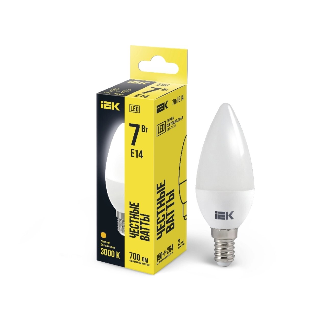 IEK LED лампа E14 7W 3000K 230V свеча - светодиодная лампа для дома с энергосбережением