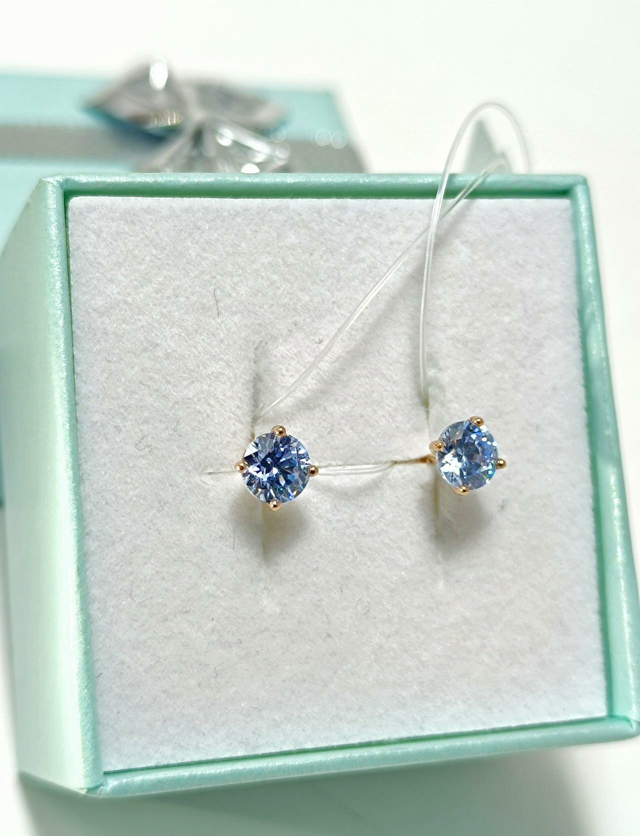 Серьги пусеты, красное золото, 585 проба, фианит