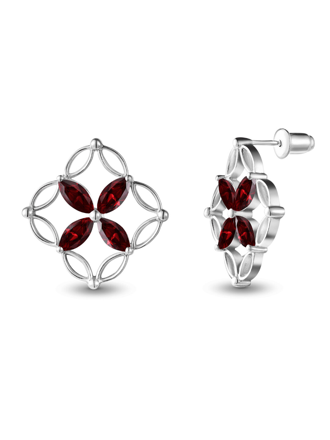 Серьги пусеты, серебро, 925 проба, гранат