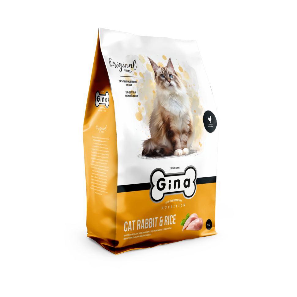 Gina Cat Rabbit & Rice сухой корм для взрослых кошек с кроликом и рисом - 3 кг