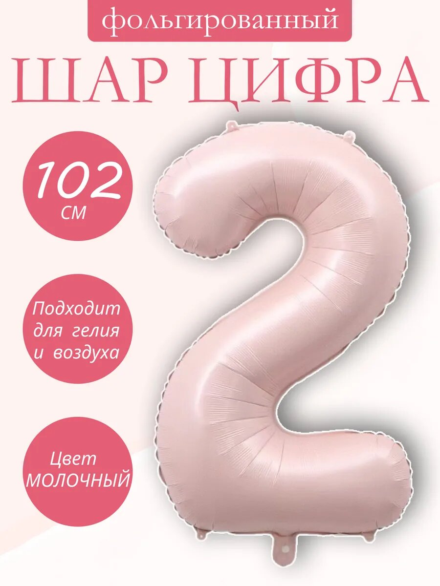 Шар фольгированный воздушный надувной для праздника цифра 2