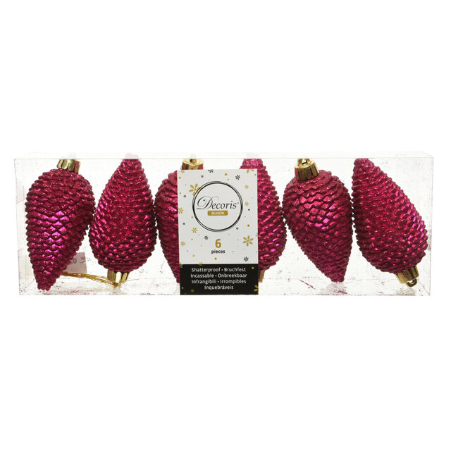Елочная игрушка Шишка Alto - Малиновая Фуксия 8 см, 6 шт, пластик, Kaemingk, 028590
