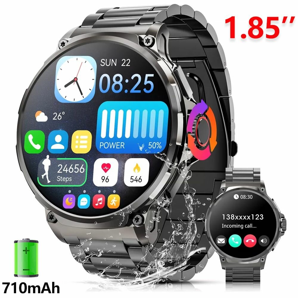 Умные часы мужские Спортивные Smartwatch, 1,85-дюймовый Ultra HD большой экран, Bluetooth Talking , поддержка IOS/Android системы