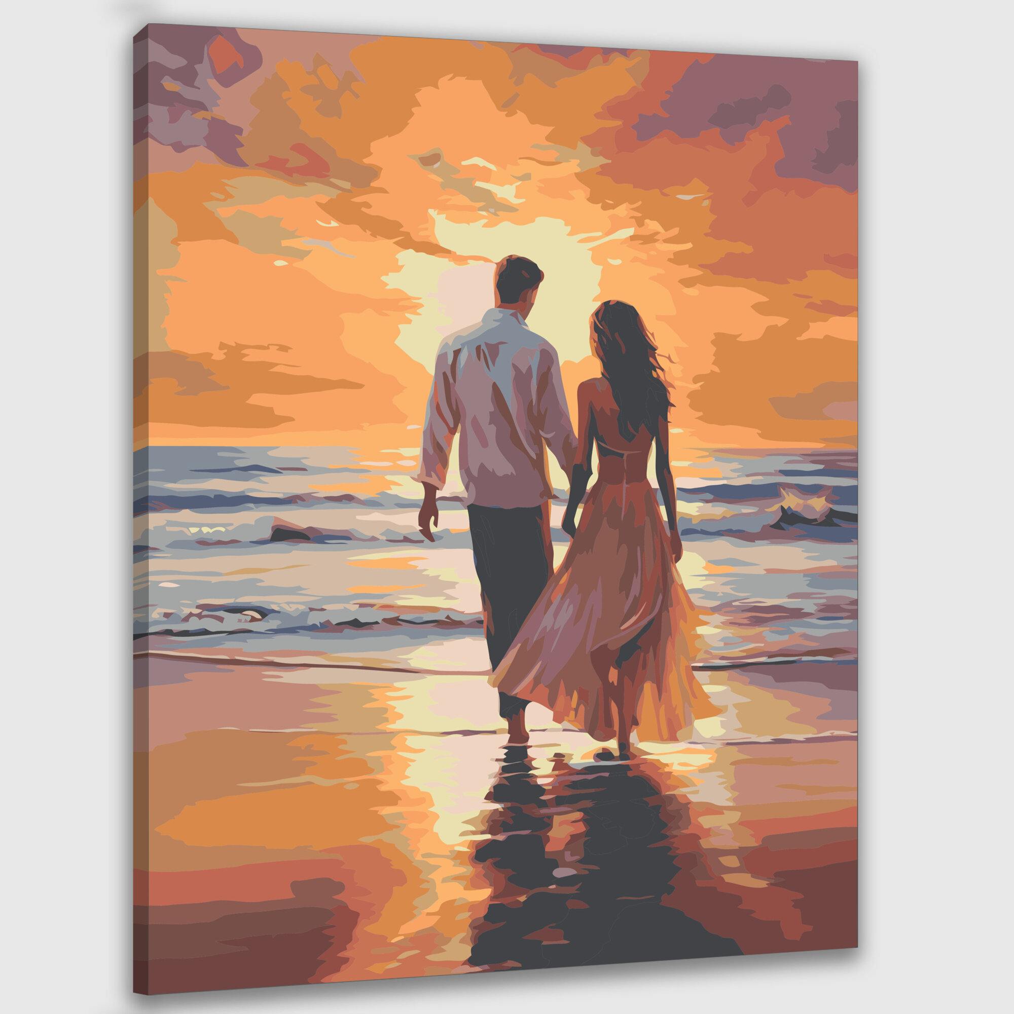 Картина по номерам 40x50 см, картина, масло, романтическое путешествие, пара, руки, прогулка, пляж, закат