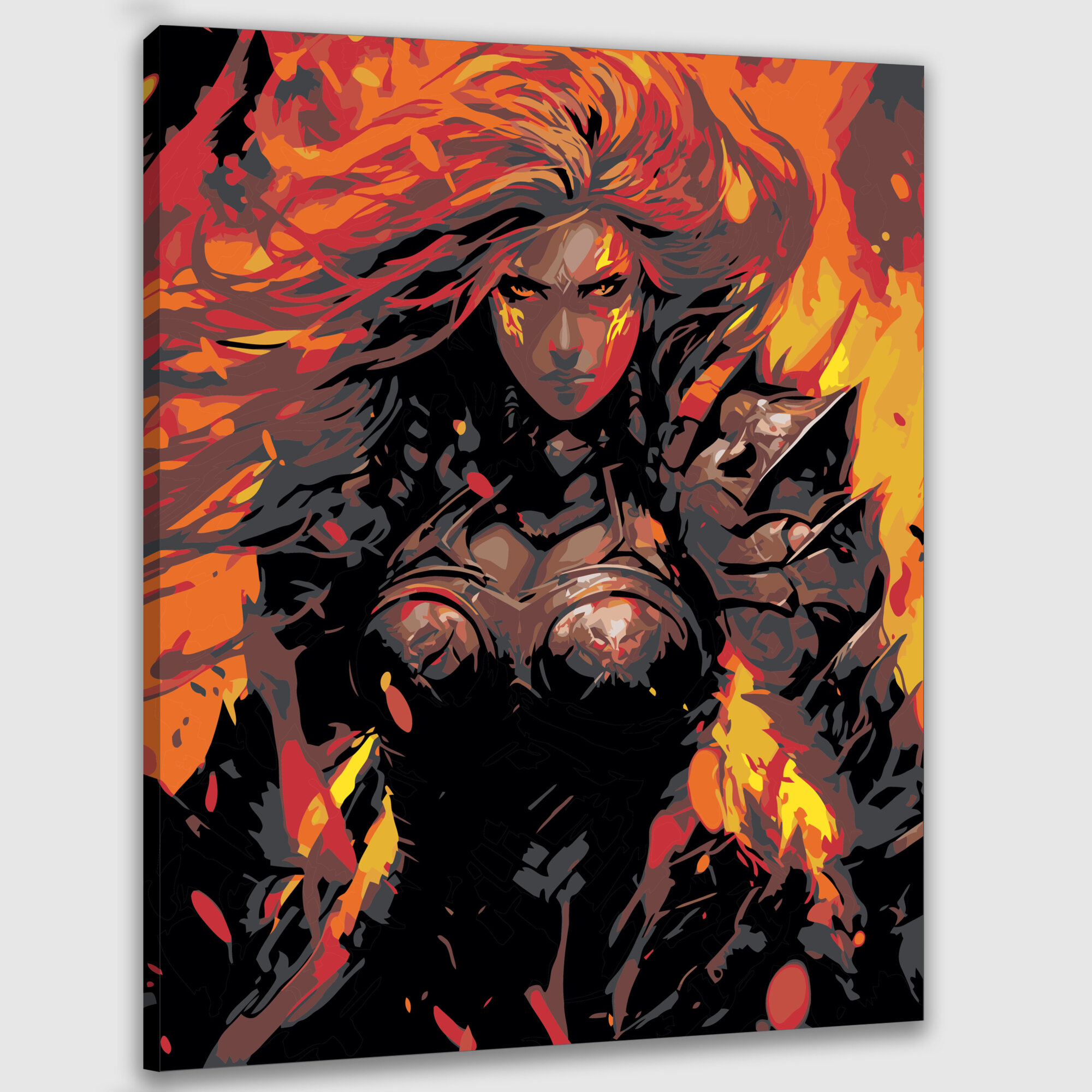 Картина по номерам 40x50 см, берсерк, женщина, иллюстрация, цифровая, сила, воин, линии, цвета, энергия, доспехи, битва