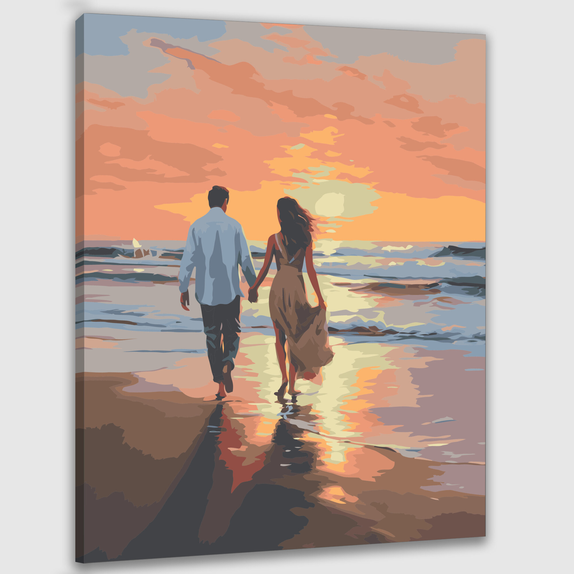 Картина по номерам 40x50 см, картина, масло, романтическое путешествие, пара, руки, прогулка, пляж, закат