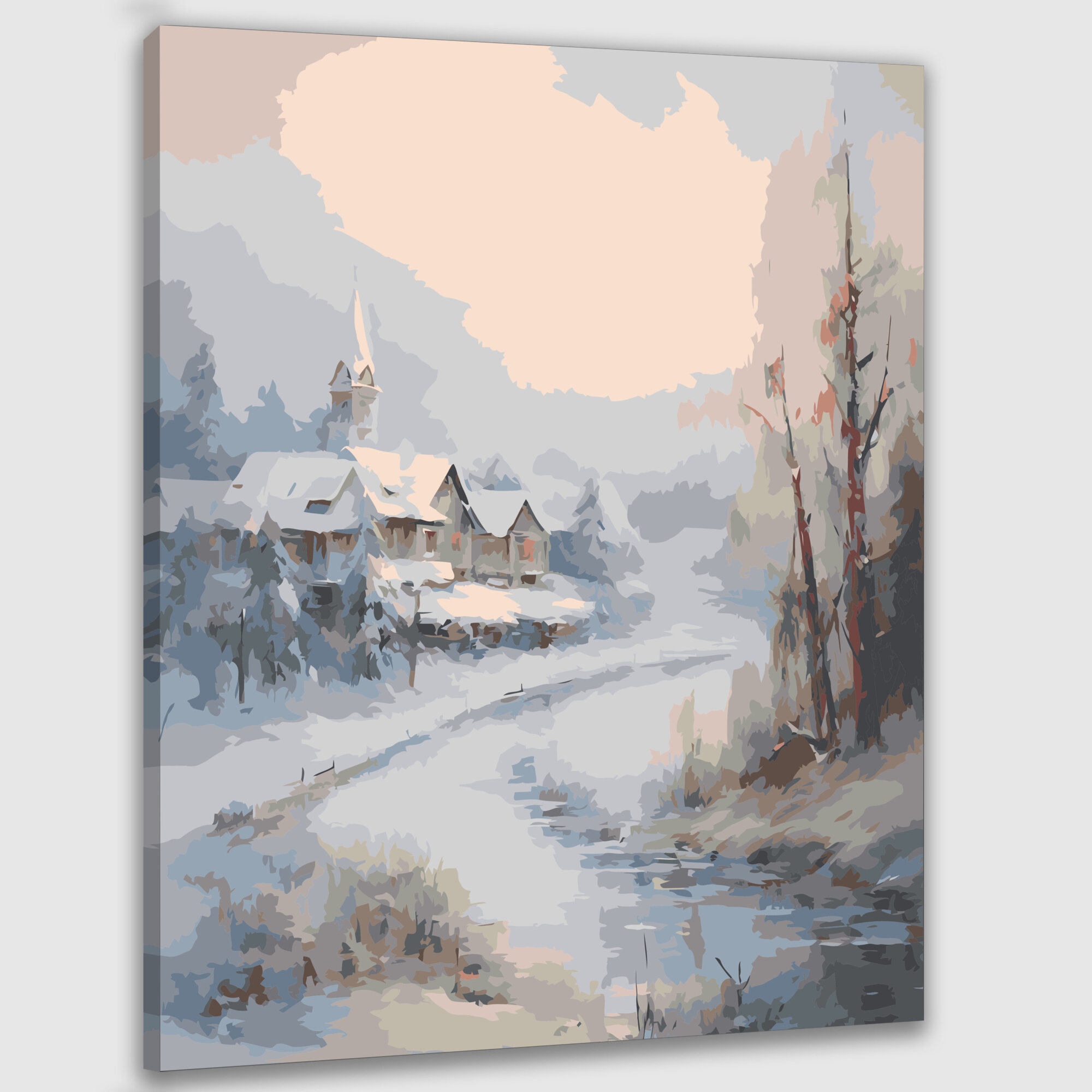 Картина по номерам 40x50 см, картина, масло, импрессионизм, деревушка, Манула: земля вечной зимы, деревянные дома, дым