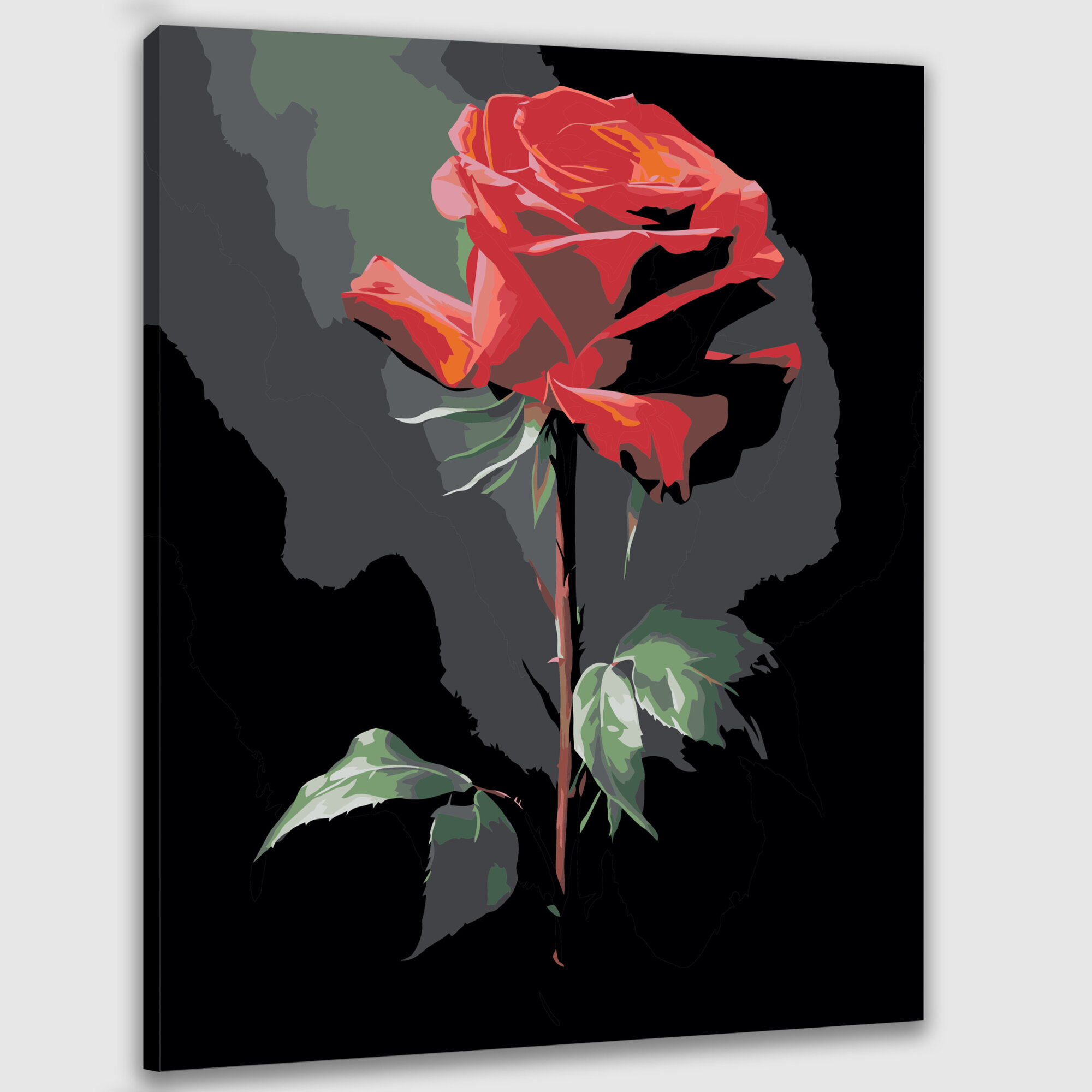Картина по номерам 40x50 см, картина, масло, красная роза, цветущий момент, бархатистые лепестки, оттенки, детали