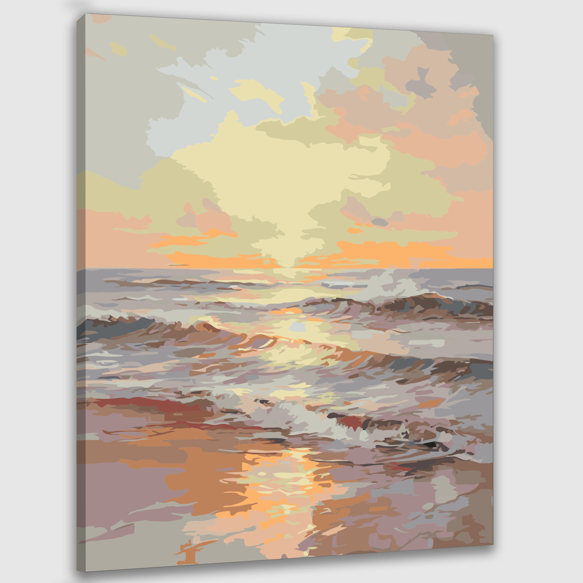 Картина по номерам 40x50 см, картина маслом, морской пейзаж, рассвет, спокойные воды, отражение солнца