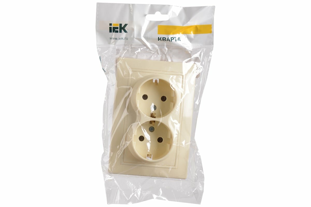 Розетка 2-м СП Кварта 16А РС12-3-ККм с заземл. IP20 крем. ИЭК ERK24-K33-16-DM