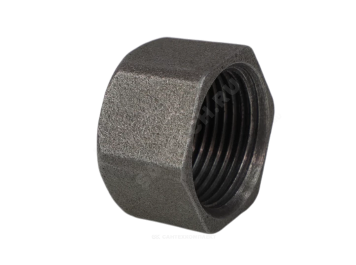 Заглушка Fittex PLUS, чугун, Ду 20, ВР, Ду 3/4", равнопроходная, внутренняя резьба, черная