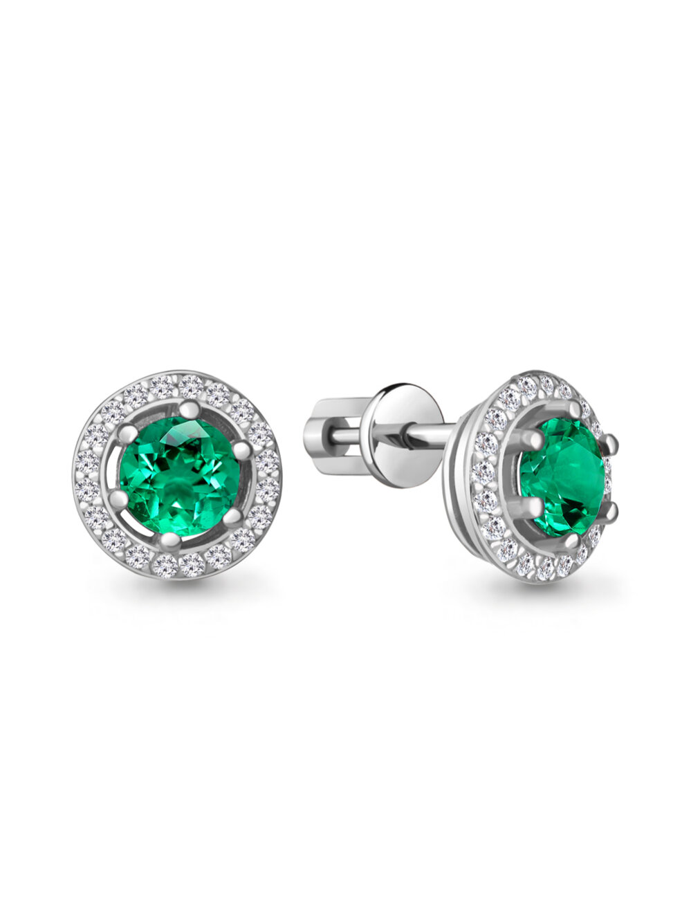 Серьги пусеты, серебро, 925 проба, изумруд синтетический, фианит