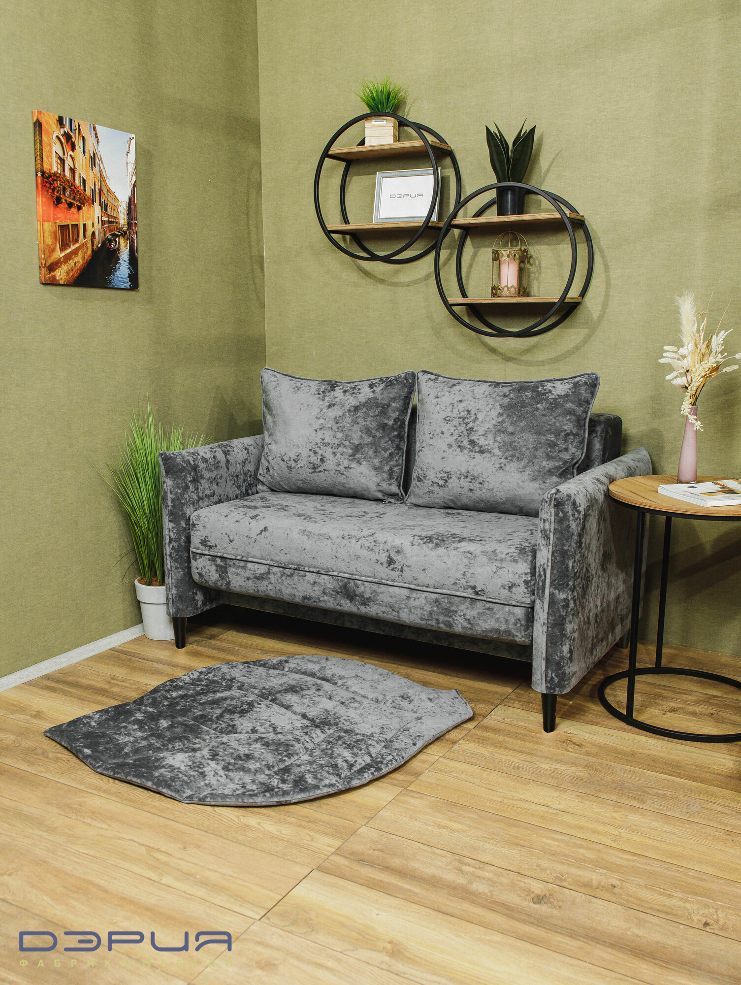 Раскладной диван кровать прямой, механизм еврокнижка, для гостиной, зала, спальни, серый, на черной ножке