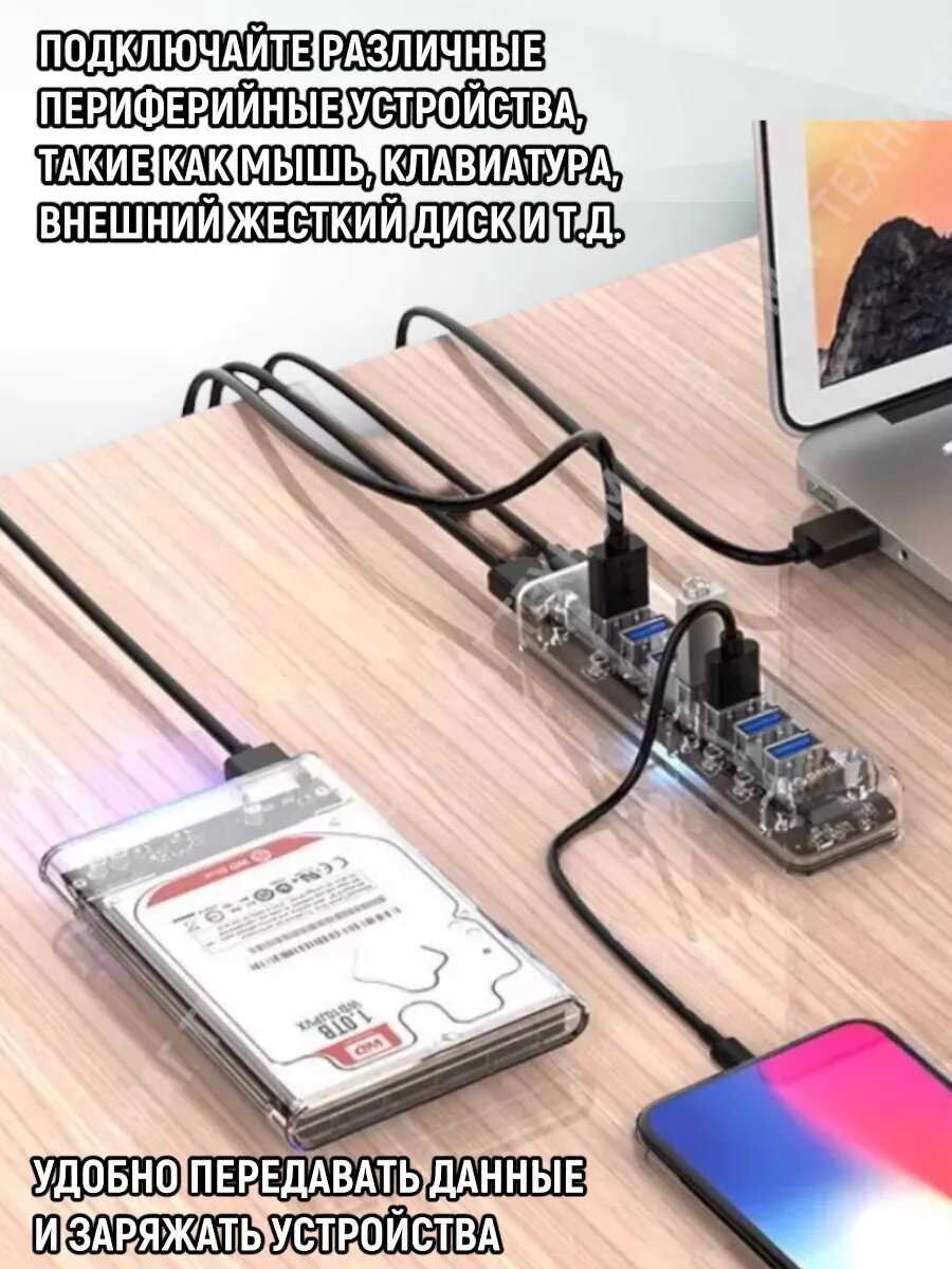 Usb hub 3.0 разветвитель с креплением для ПК