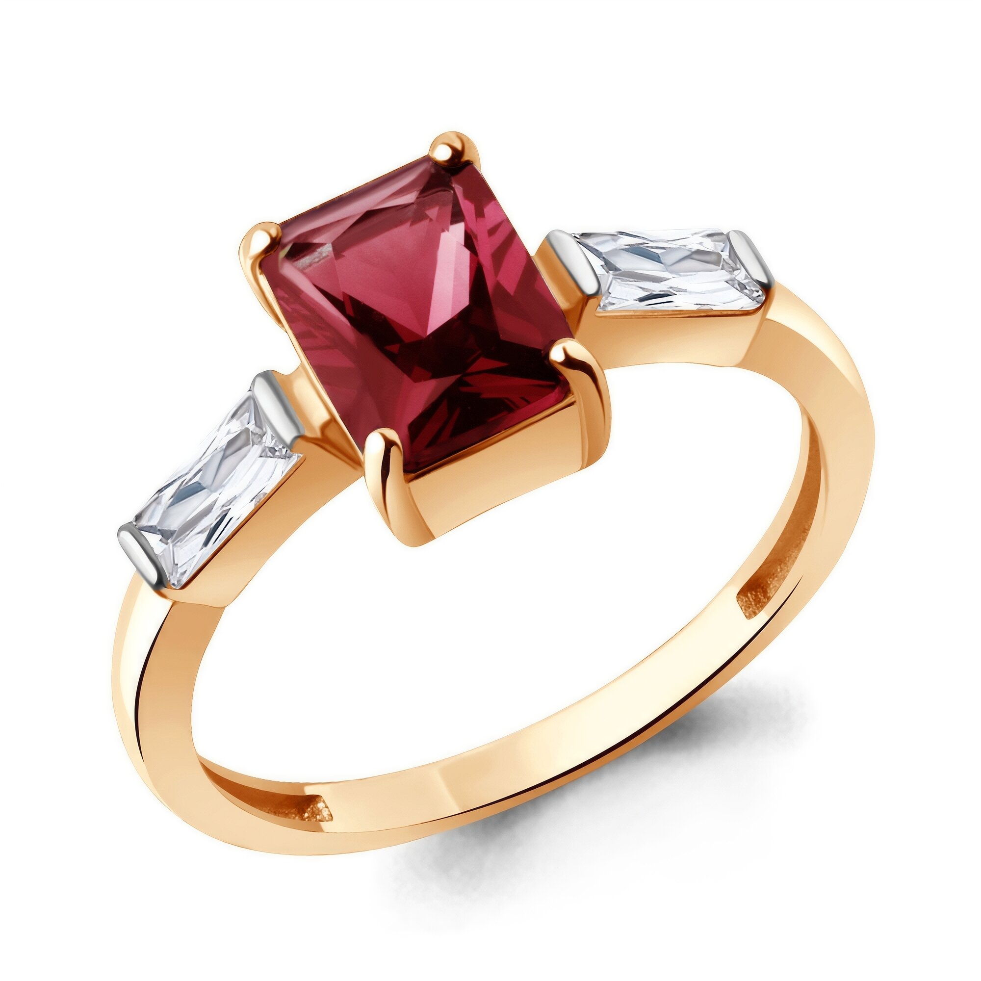 Кольцо, серебро, 925 проба, золочение, фианит, гранат