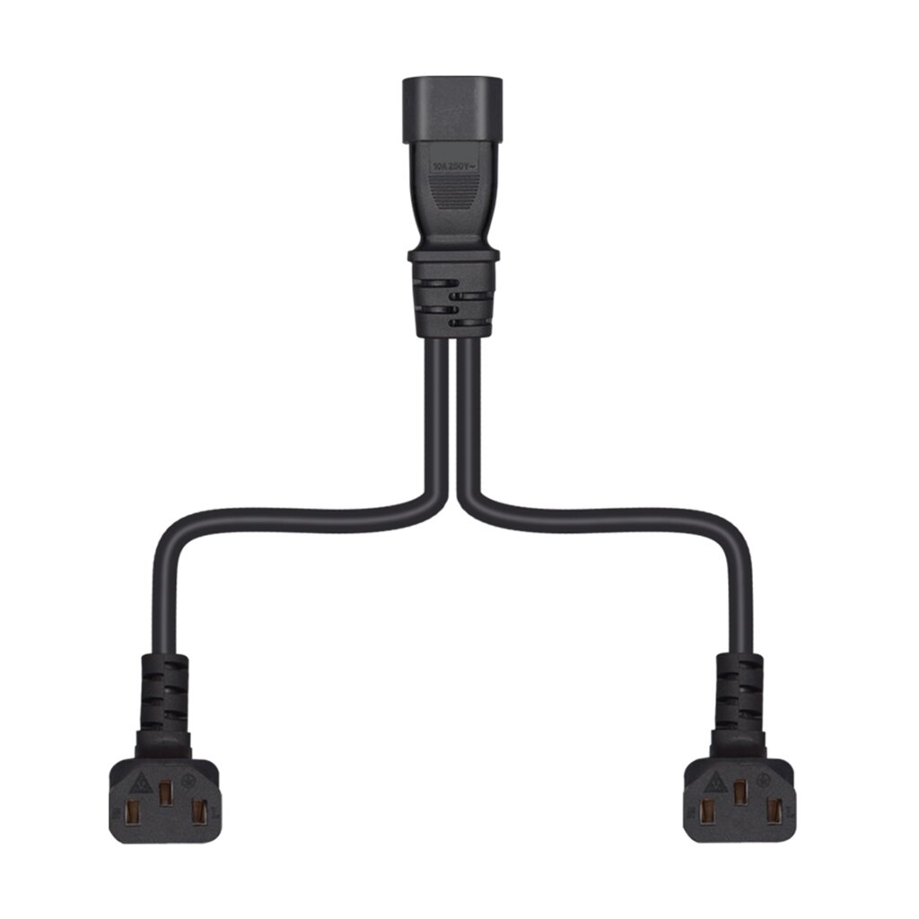 3-контактный Удлинитель-Разветвитель от 1 до 2 Силовых Кабелей, 12-дюймовый Разветвитель Шнура питания IEC320 C14 до 2 × C13