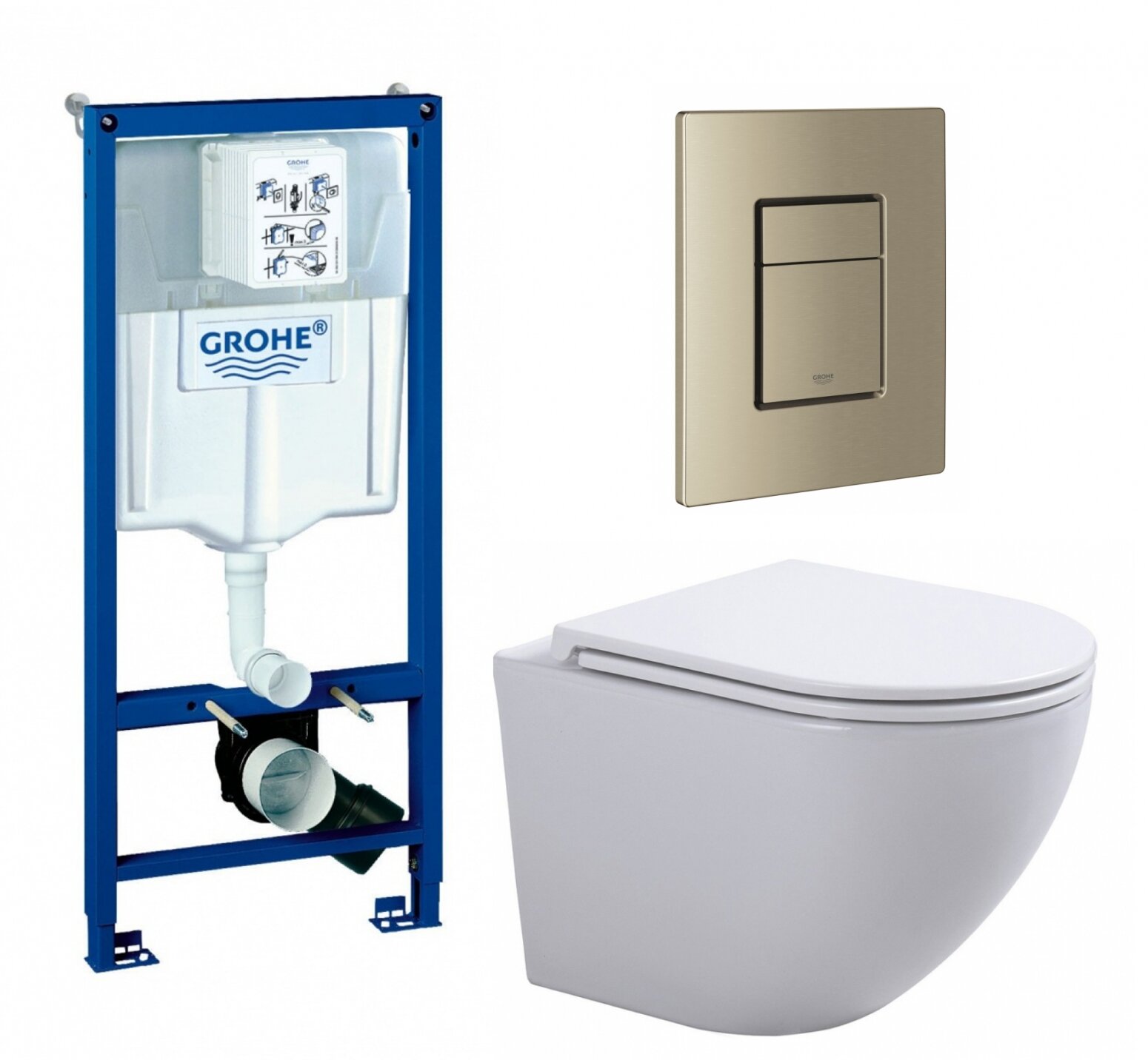 Комплект 3 в 1 инсталляция Grohe Rapid SL + Подвесной унитаз SinteSi EVI + кнопка никель матовый