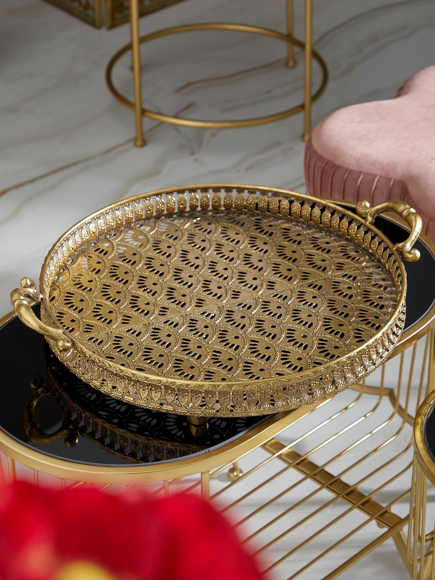 57-427/1 Поднос Эфиопия 47 х 39 х 9см, железо, золотой, Glasar