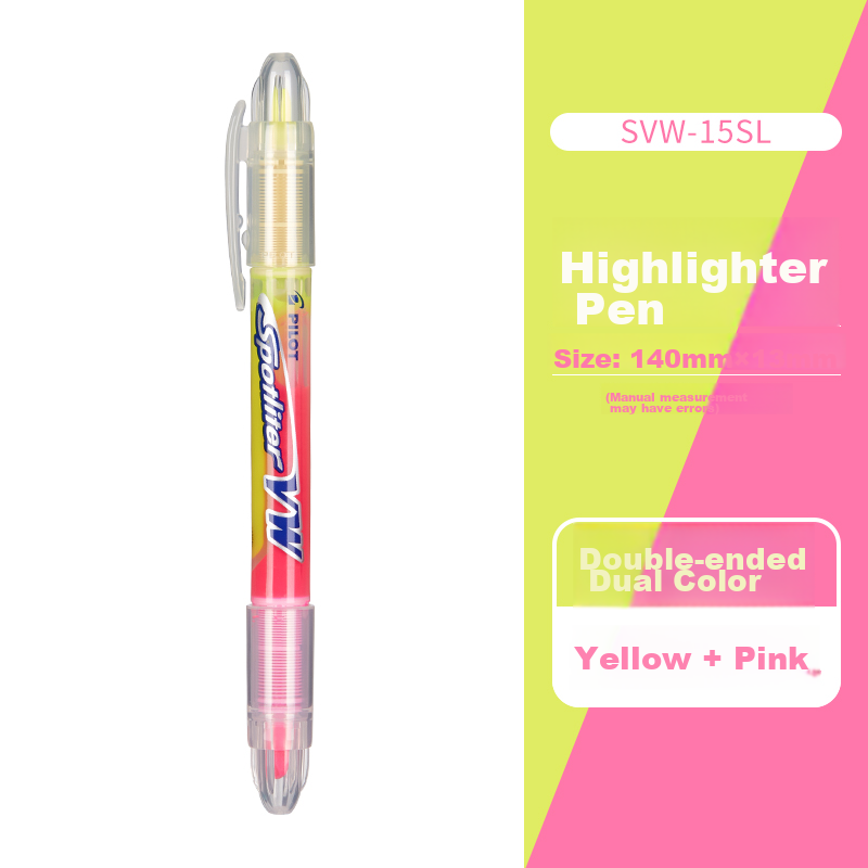 PILOT Dual-Tip Marker Pen, Straight Liquid Fluorescent Pen, Student Stationery, SVW-15SL Dual-Tip Fluorescent Pen-YP, 3mm, Pink/Yellow, Single Pen
