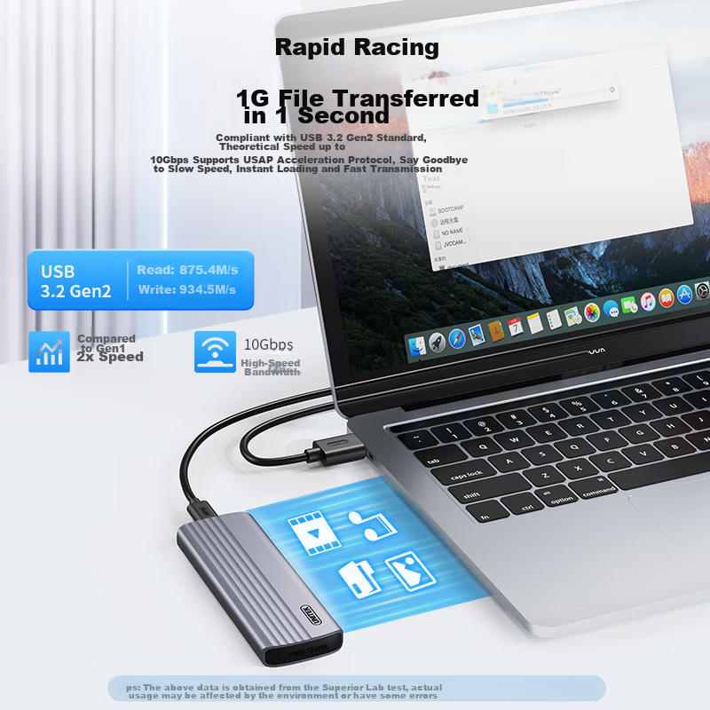 Youyuezhe M.2 NVMe SSD Enclosure, Type-C 3.2, Portable Hard Drive Case, for Laptops, Tablets, And Smartphones, External SSD And Mechanical Hard Drive Reader, Aluminum Alloy, S241B-Single Cable