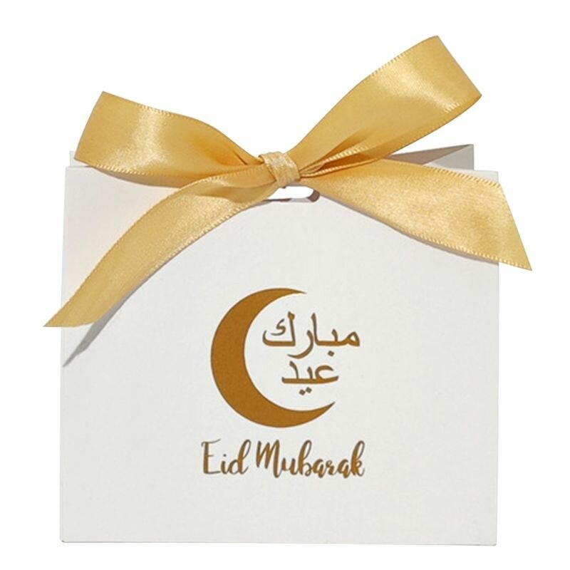 10 шт. Коробка для конфет Eid Mubarak с лентой для шоколада и подарков для детей, Золото