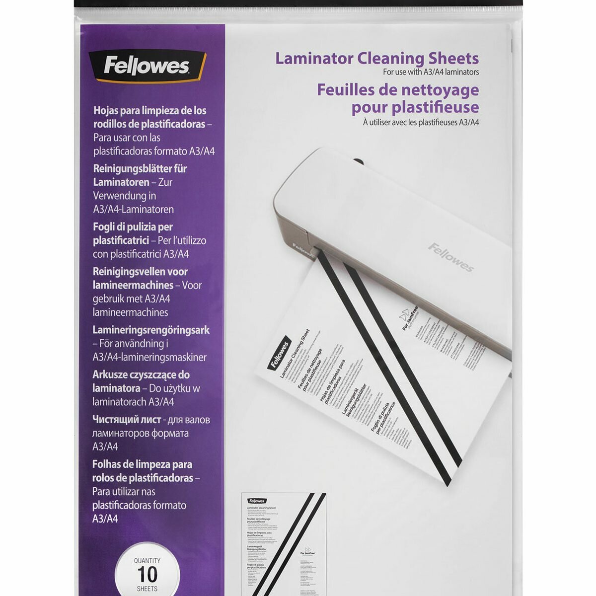 Чистящий лист для валов ламинаторов Fellowes, A3, A4, 10шт. в упаковке (FS-53206)