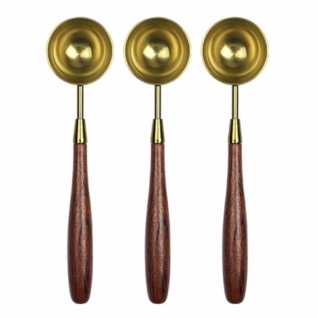 Форма для свечей, Ложка для сургуча - золотая - длинная деревянная ручка, 3 шт.