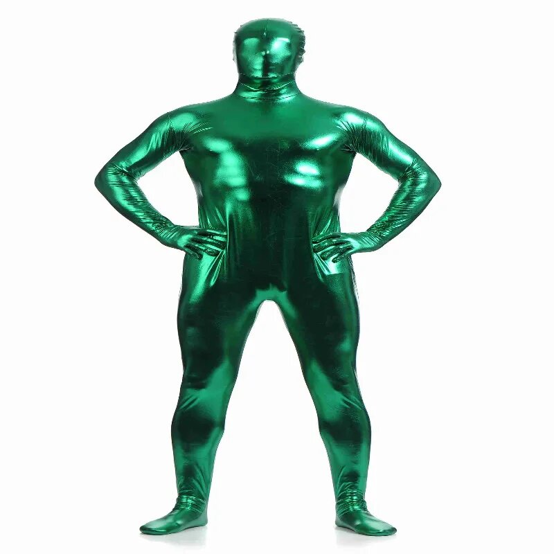 Мужской блестящий зентай костюм Gesikai XXL, Зеленый, Green