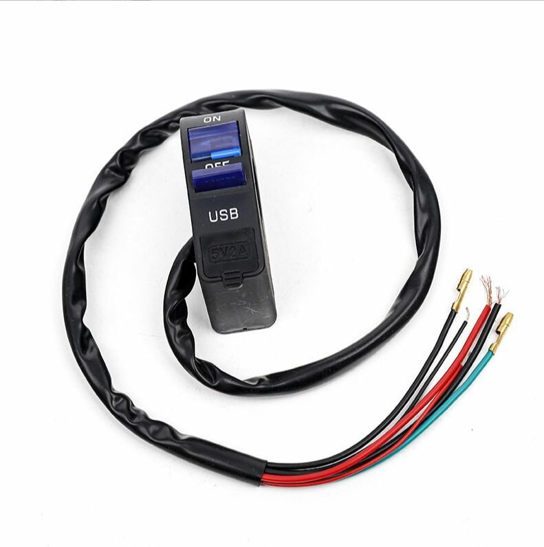 Переключатель кнопка с USB-зарядным устройством на руль мотоцикла для снегохода, скутера, на руле , управление фарами