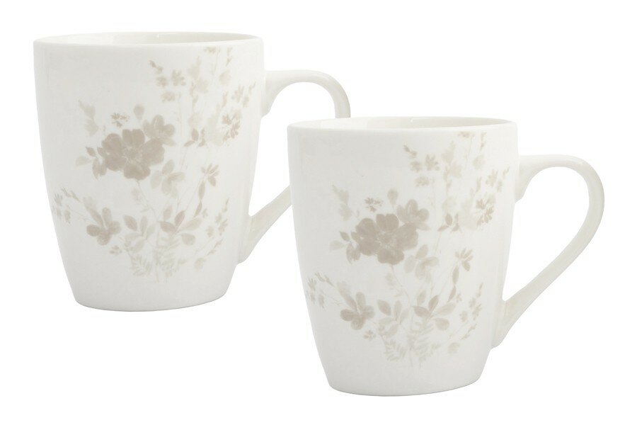 Кружка, 350 мл, 2 шт, фарфор P, белая, Цветы и листья, Florance (Anna Lafarg)