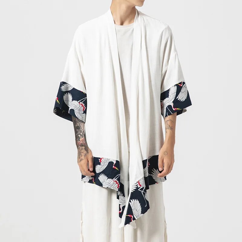 Мужской хаори YI NA SHENG WU из полиэстера и спандекса 2XL, Style1 White