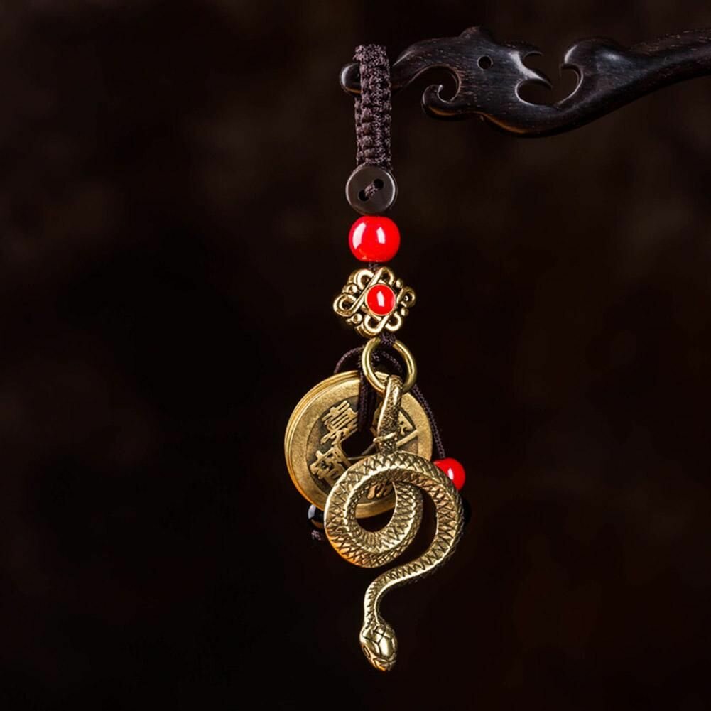 Талисман на ключи (рюкзак)/ амулет в подарок/ Брелок фен шуй с монетой Антистресс/ Кулон со змеей символ 2025 года
