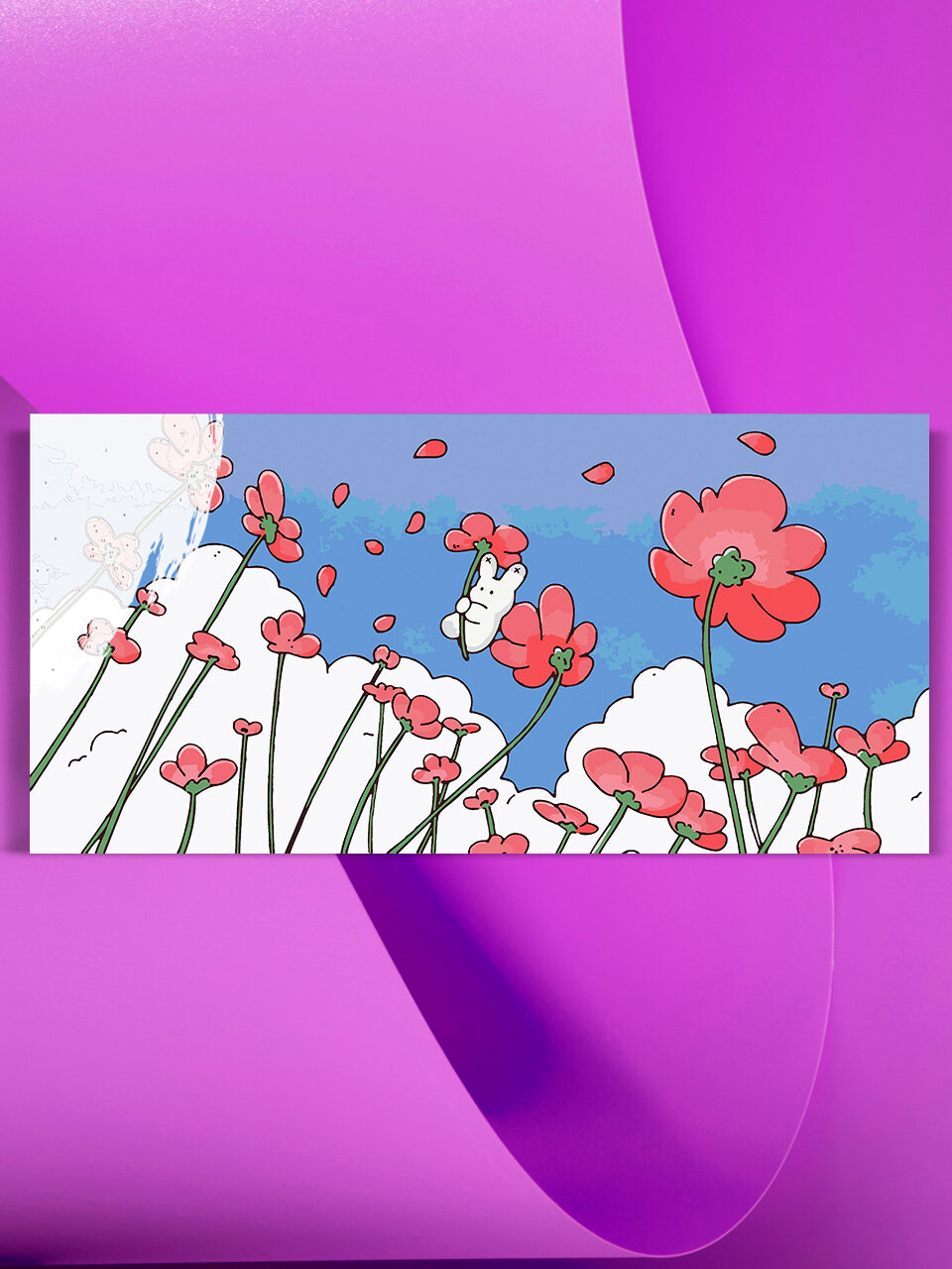 Картина по номерам на холсте Заяц и красные маки, 30 х 60 см